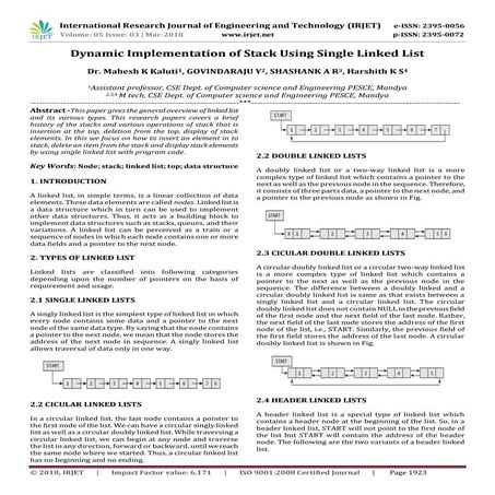 Irjet Dynamic Implementation Of Stack Using Single Linked List Pdf