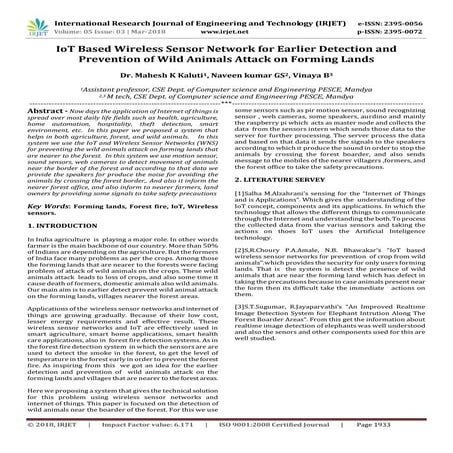 Irjet Iot Based Wireless Sensor Network For Earlier Detection And
