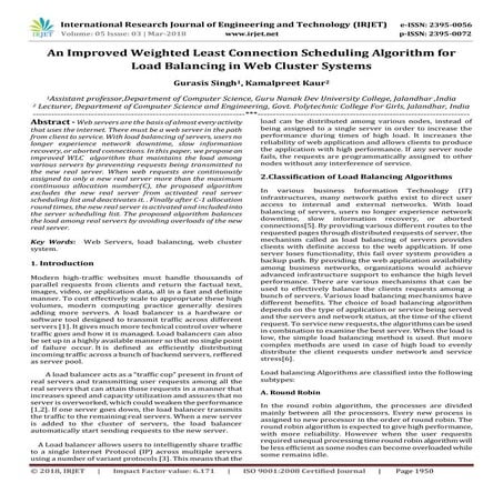 IRJET- An Improved Weighted Least Connection Scheduling Algorithm for Load Balancing in Web ...