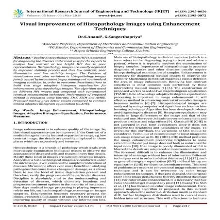 Irjet Visual Improvement Of Histopathology Images Using Enhancement