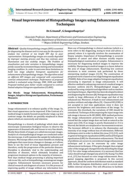 Irjet Visual Improvement Of Histopathology Images Using Enhancement