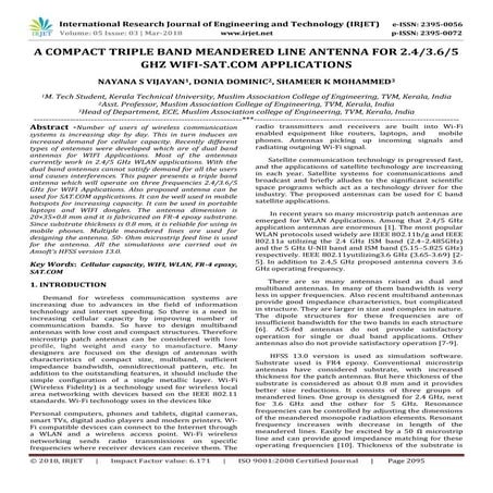Irjet A Compact Triple Band Meandered Line Antenna For 2 4 3 6 5 Ghz Wifi Sat Com Applications