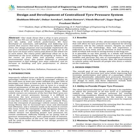 IRJET- Design and Development of Centralized Tyre Pressure System | PDF