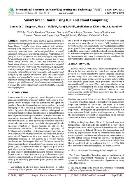 Irjet Smart Green House Using Iot And Cloud Computing Pdf