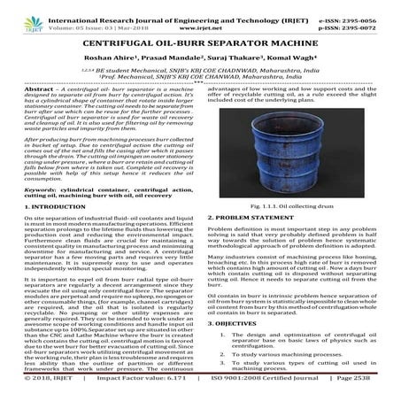 IRJET- Centrifugal Oil-Burr Separator Machine | PDF