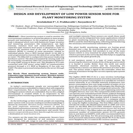Irjet Design And Development Of Low Power Sensor Node For Plant