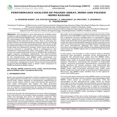 Irjet Performance Analysis Of Phased Array Mimo And Phased Mimo Radars Pdf