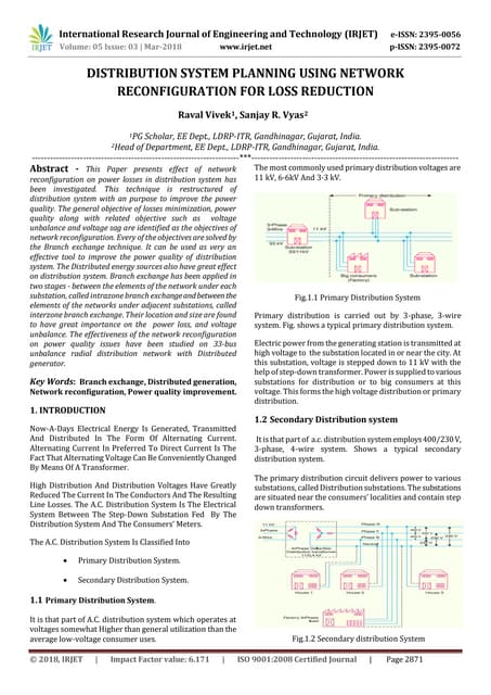 Distribution System Planning Using Network Reconfiguration For Loss Reduction Pdf