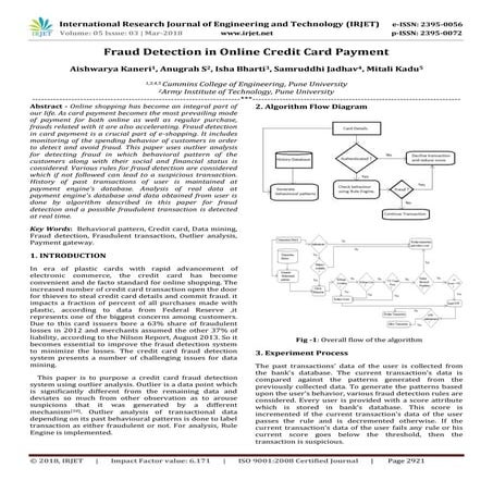IRJET- Fraud Detection in Online Credit Card Payment | PDF | Databases | Computer Software and ...