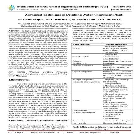 IRJET- Advanced Technique of Drinking Water Treatment Plant | PDF