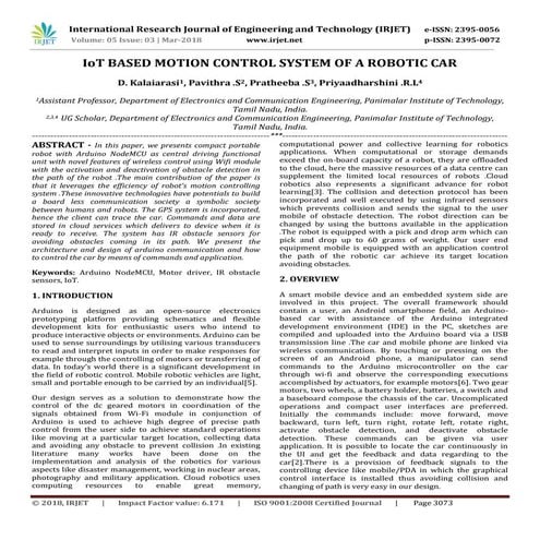 Irjet Iot Based Motion Control System Of A Robotic Car Pdf