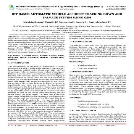 Irjet Iot Based Automatic Vehicle Accident Tracking Down And Salvage System Using Gsm Pdf