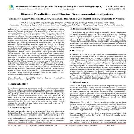 Disease prediction and doctor recommendation system | PPTX