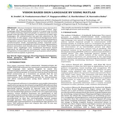 Irjet Vision Based Sign Language By Using Matlab Pdf