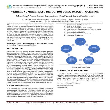 Irjet Vehicle Number Plate Detection Using Image Processing Pdf