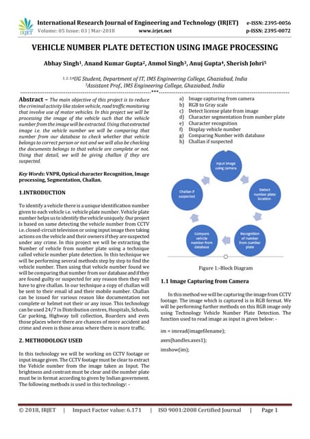 Irjet Vehicle Number Plate Detection Using Image Processing Pdf
