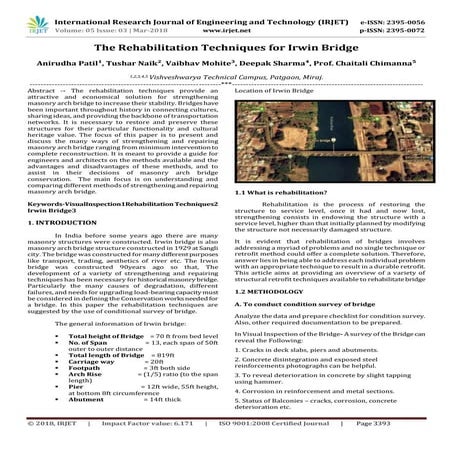 IRJET- The Rehabilitation Techniques for Irwin Bridge | PDF