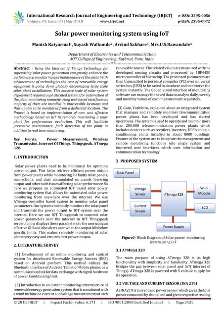 IRJET- Solar Power Monitoring System using IoT | PDF IRJET- Solar Power Monitoring System using IoT | PDF
