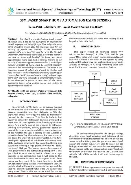 Irjet Gsm Based Smart Home Automation Using Sensors Pdf