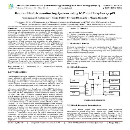 Irjet Human Health Monitoring System Using Iot And Raspberry Pi3 Pdf
