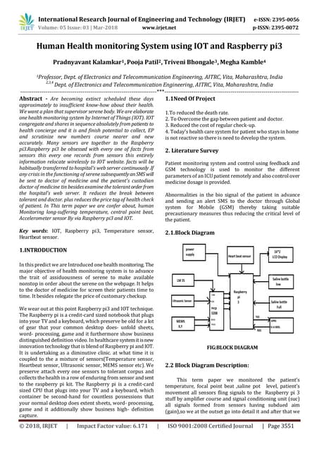 Irjet Human Health Monitoring System Using Iot And Raspberry Pi3 Pdf