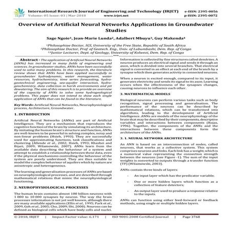 Irjet Overview Of Artificial Neural Networks Applications In