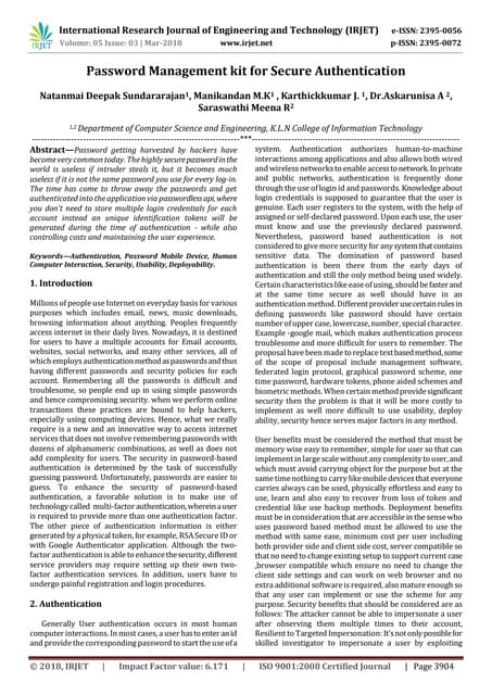 Irjet Password Management Kit For Secure Authentication Pdf