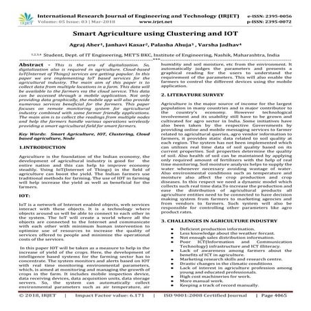 IRJET- Smart Agriculture using Clustering and IOT | PDF