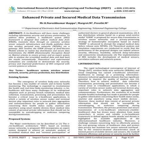 Irjet Enhanced Private And Secured Medical Data Transmission Pdf