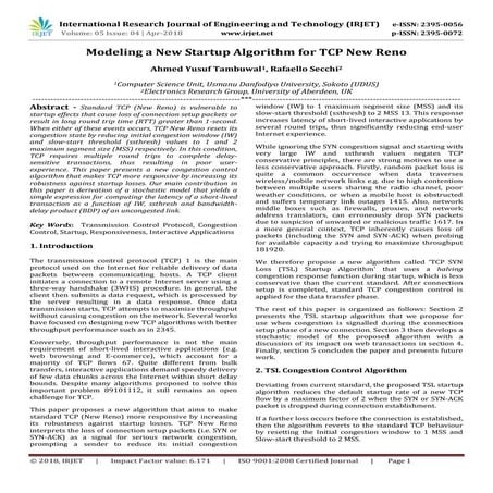 Irjet Modeling A New Startup Algorithm For Tcp New Reno Pdf