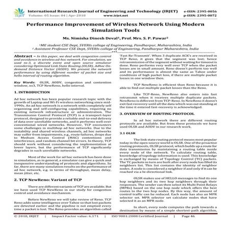 Irjet Performance Improvement Of Wireless Network Using Modern