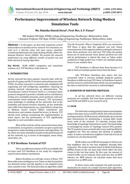 Irjet Performance Improvement Of Wireless Network Using Modern