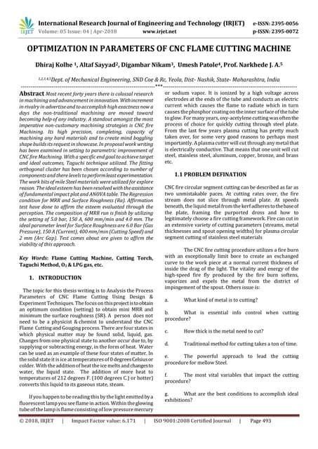 Irjet Optimization In Parameters Of Cnc Flame Cutting Machine Pdf