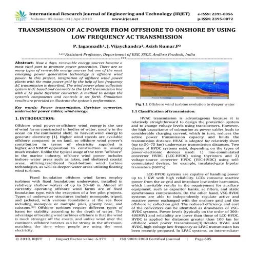 IRJET- Transmission of Ac Power from Offshore to Onshore by using Low Frequency Ac Transmission ...