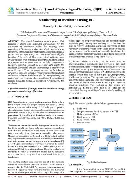 Irjet Monitoring Of Incubator Using Iot Pdf Internet Of Things