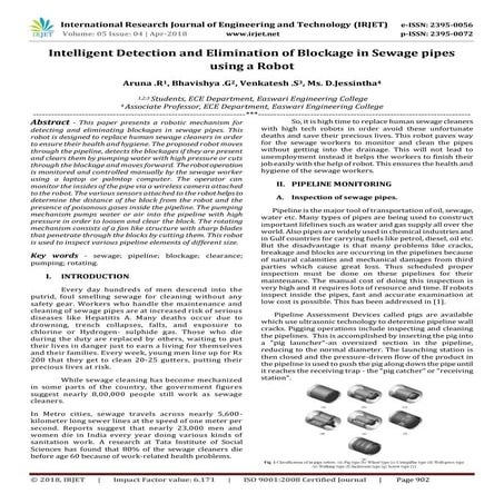 IRJET- Intelligent Detection and Elimination of Blockage in Sewage ...