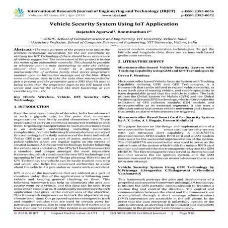 Irjet Vehicle Security System Using Iot Application Pdf Auto