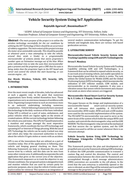 Irjet Vehicle Security System Using Iot Application Pdf Auto