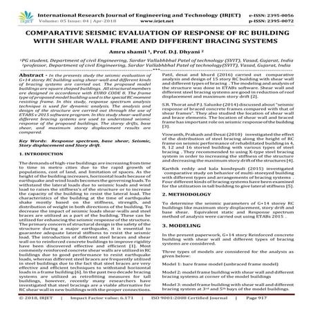 IRJET- Comparative Seismic Evaluation of Response of RC Building with Shear Wall Frame and ...