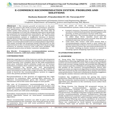 IRJET- E-Commerce Recommendation System: Problems and Solutions | PDF | Internet | Computing