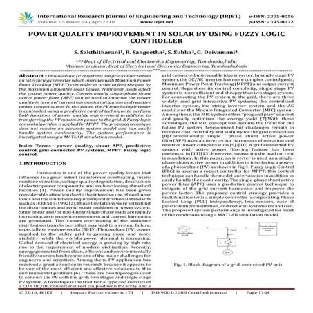 Irjet Power Quality Improvement In Solar By Using Fuzzy Logic