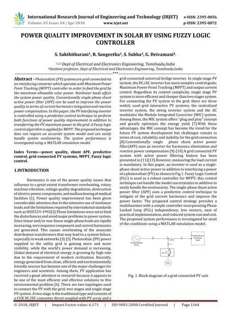 Irjet Power Quality Improvement In Solar By Using Fuzzy Logic