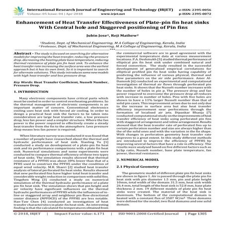 IRJET- Enhancement of Heat Transfer Effectiveness of Plate-Pin Fin Heat ...
