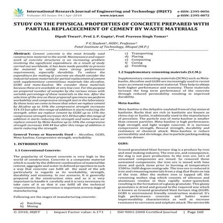 IRJET- Study on the Physical Properties of Concrete Prepared with ...