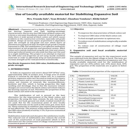 IRJET- Use of Locally Available Material for Stabilizing Expansive Soil | PDF | Gardening | Home ...