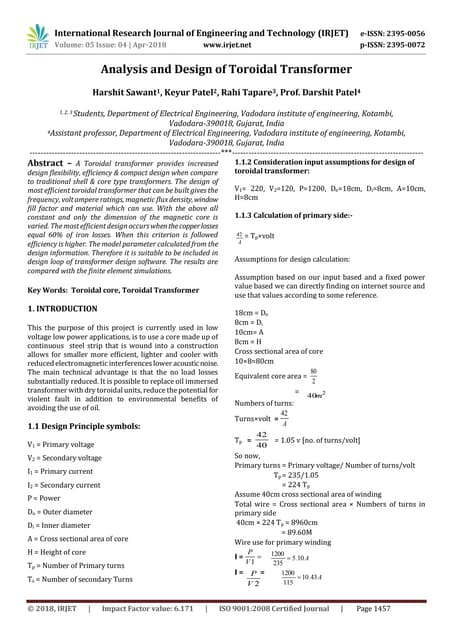 A Design Calculation for Single Phase Step Down Transformer | PDF