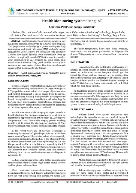 Irjet Health Monitoring System Using Iot Pdf