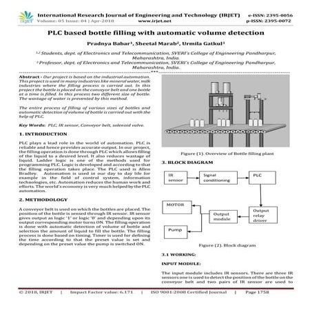 IRJET- PLC based Bottle Filling with Automatic Volume Detection | PDF