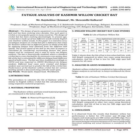 IRJET- Fatigue Analysis of Kashmir Willow Cricket Bat | PDF