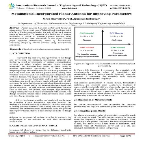 IRJET- Metamaterial Incorporated Planar Antenna for Improving Parameters | PDF